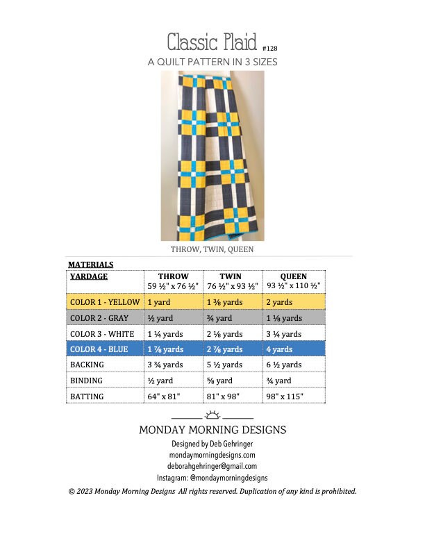 Classic Plaid Quilt PDF Pattern, Modern Plaid Quilt Pattern, Beginner ...