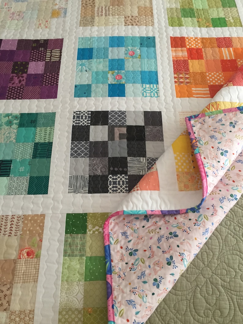 Five Squared Throw Quilt PDF Pattern, Scrappy Throw Quilt Pattern, Easy ...
