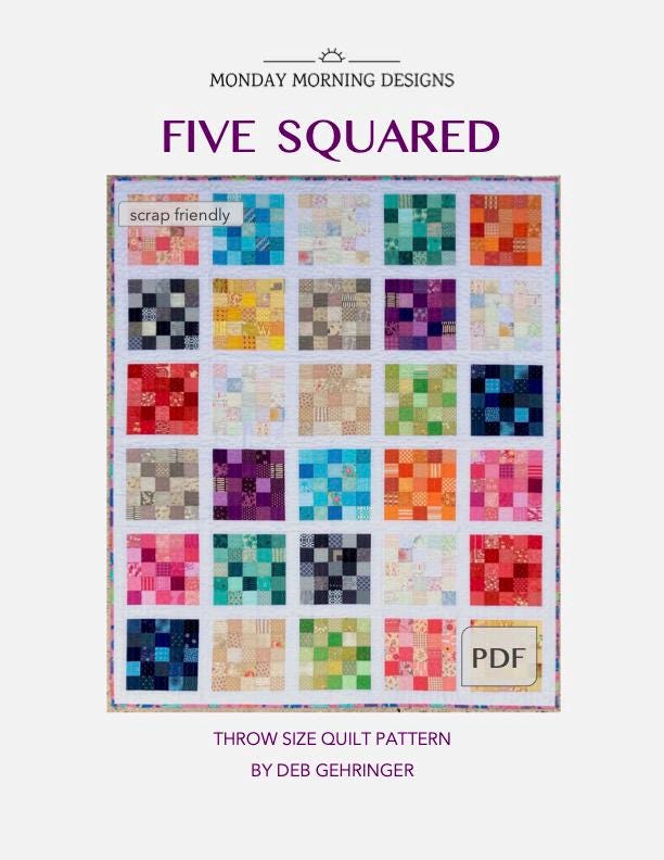 Five Squared Throw Quilt PDF Pattern, Scrappy Throw Quilt Pattern, Easy ...