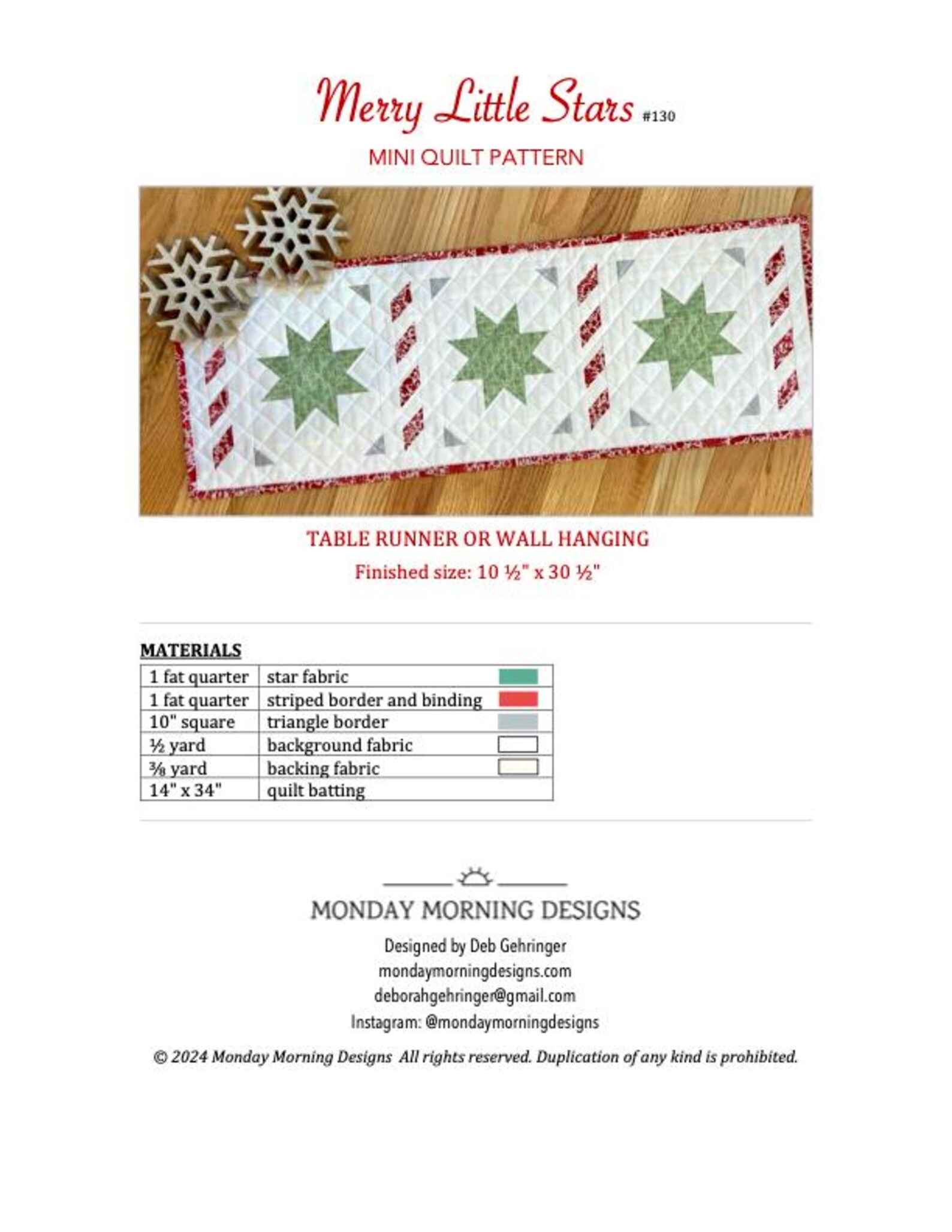 Merry Little Stars Mini Quilt PDF Pattern, Christmas Star Mini Quilt ...
