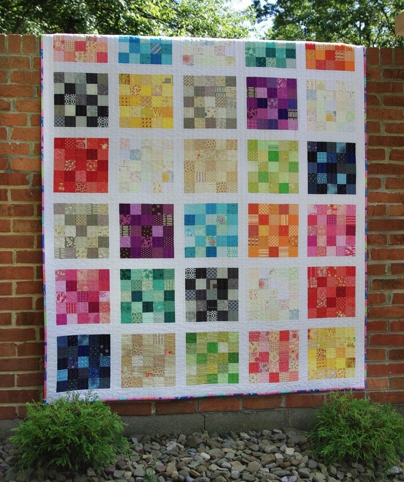 Five Squared Throw Quilt PDF Pattern, Scrappy Throw Quilt Pattern, Easy ...