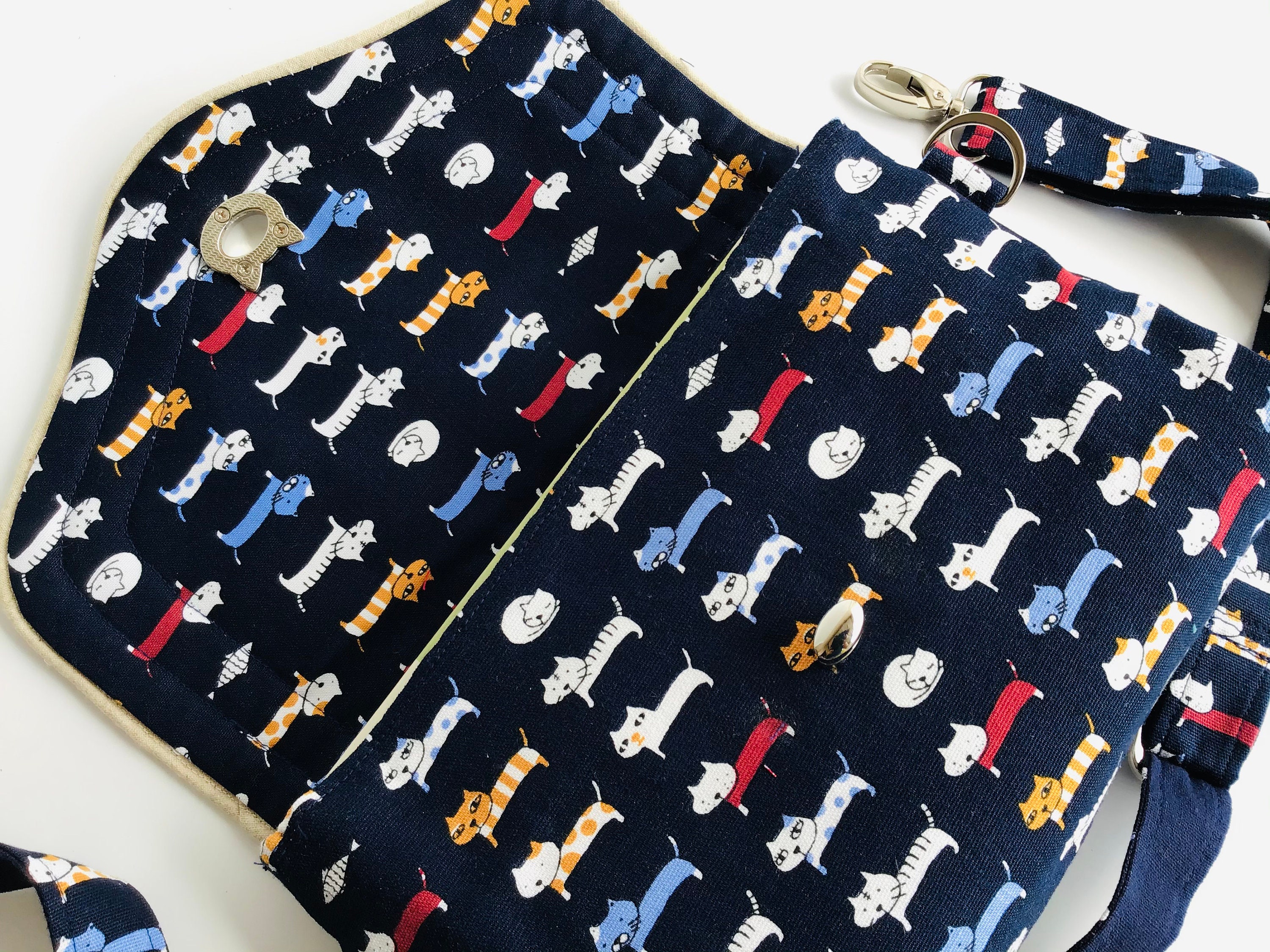 Cats shoulder bag Blue shoulder bag for women Canvas bag | Etsy