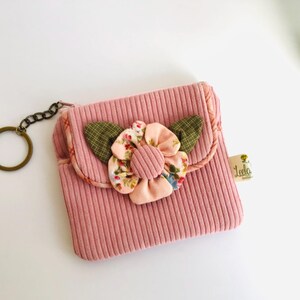 Small Pouch With Key Chain, Pink Corduroy Pouch, Coin Purse Keychain ...