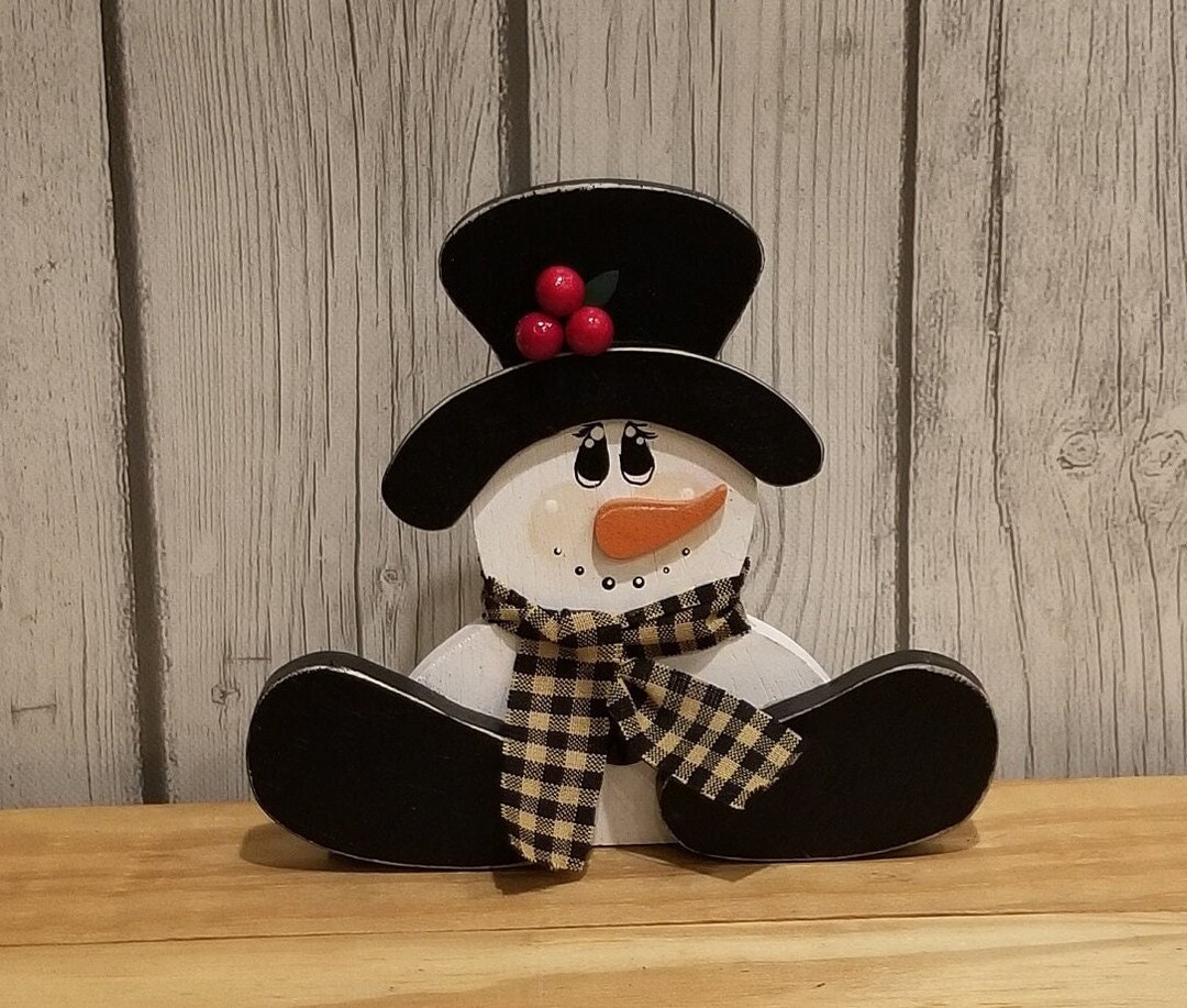 Winter Wood Sitting Snowman - Etsy