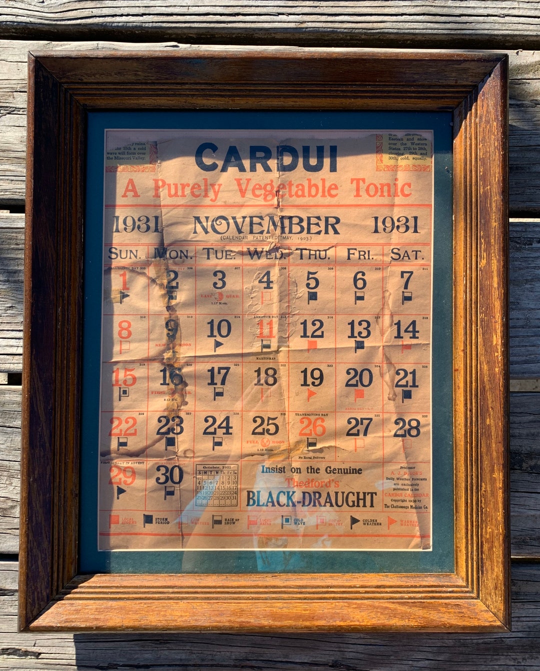 Vintage Cardui November 1931 Framed Advertisement Calendar - Etsy
