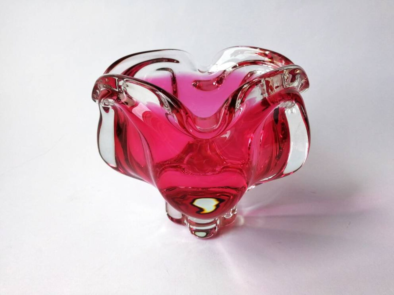 Czech Josef Hospodka Chribska Glass Bowl Ashtray Cranberries Pink Glass Bowl Vintage Art Glass