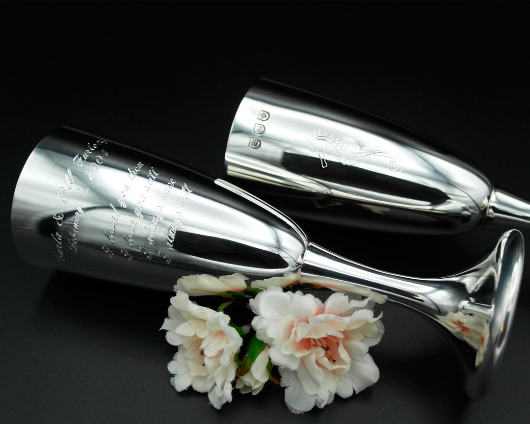 Engraved Silver Flutes 1st Wedding Anniversary Personalised Gift Metal ...