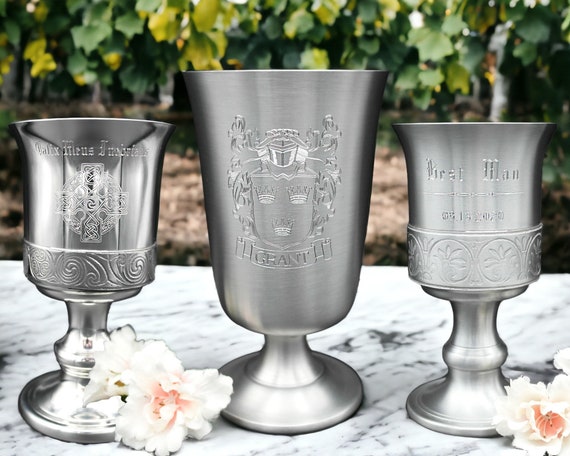Pewter Celtic Wedding Goblets Pewter Highland Cow Wine Glass Set