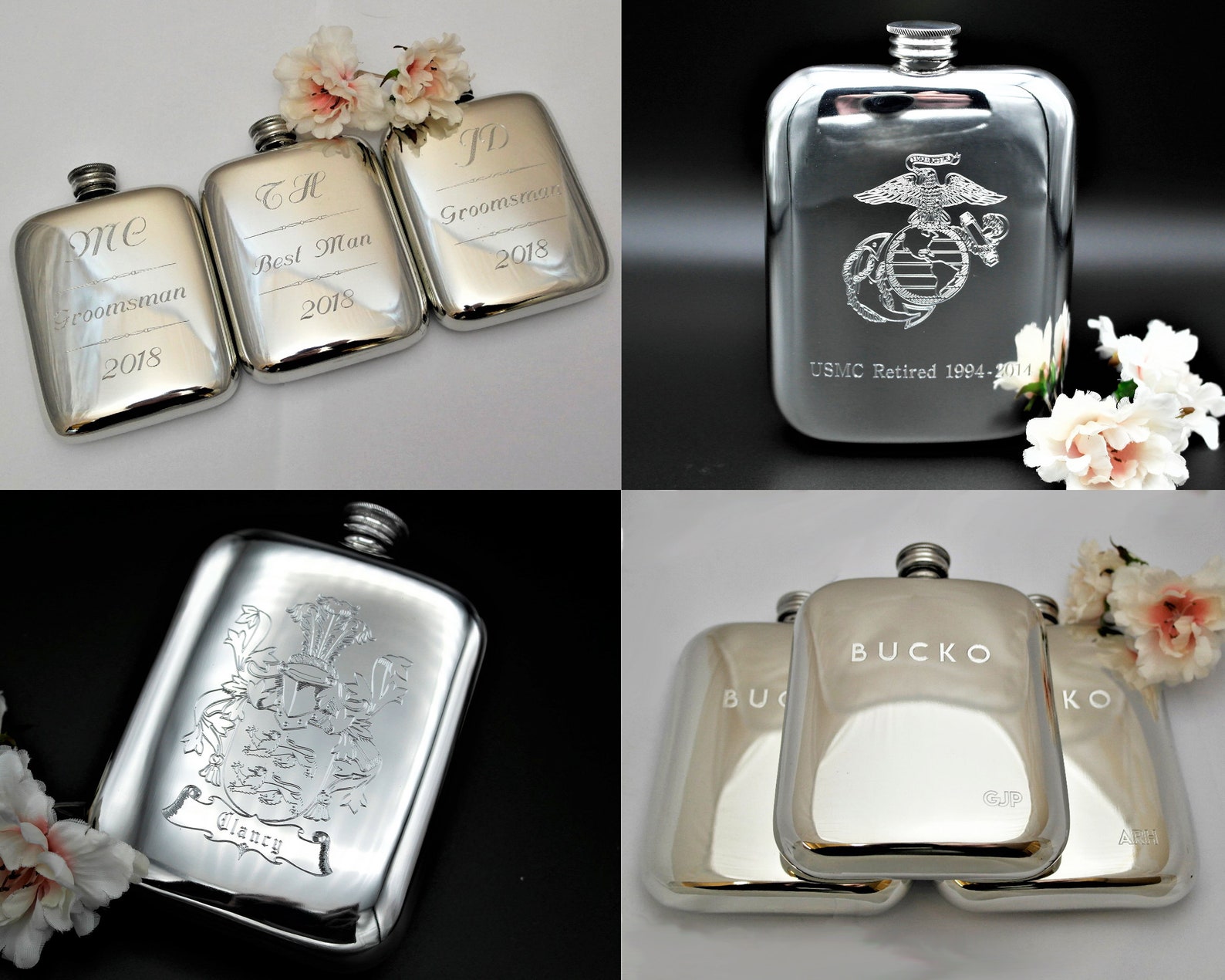 Personalised Pewter Hip Flask Custom Flask Monogrammed Flask | Etsy