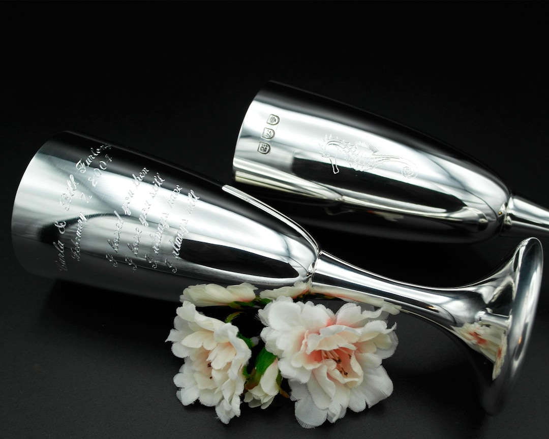Pewter Champagne Flutes Wedding Custom Engraved Personalised Flute Pair ...