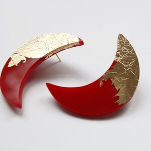 Statement Red Crescent Stud Earrings, Geometric Moon Earrings by Enna ...