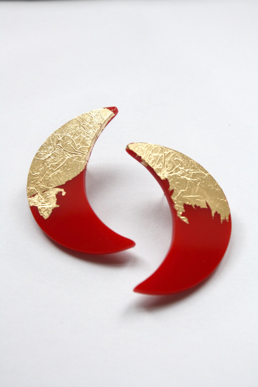 Statement Red Crescent Stud Earrings, Geometric Moon Earrings by Enna ...
