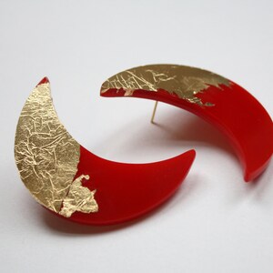 Statement Red Crescent Stud Earrings, Geometric Moon Earrings by Enna ...