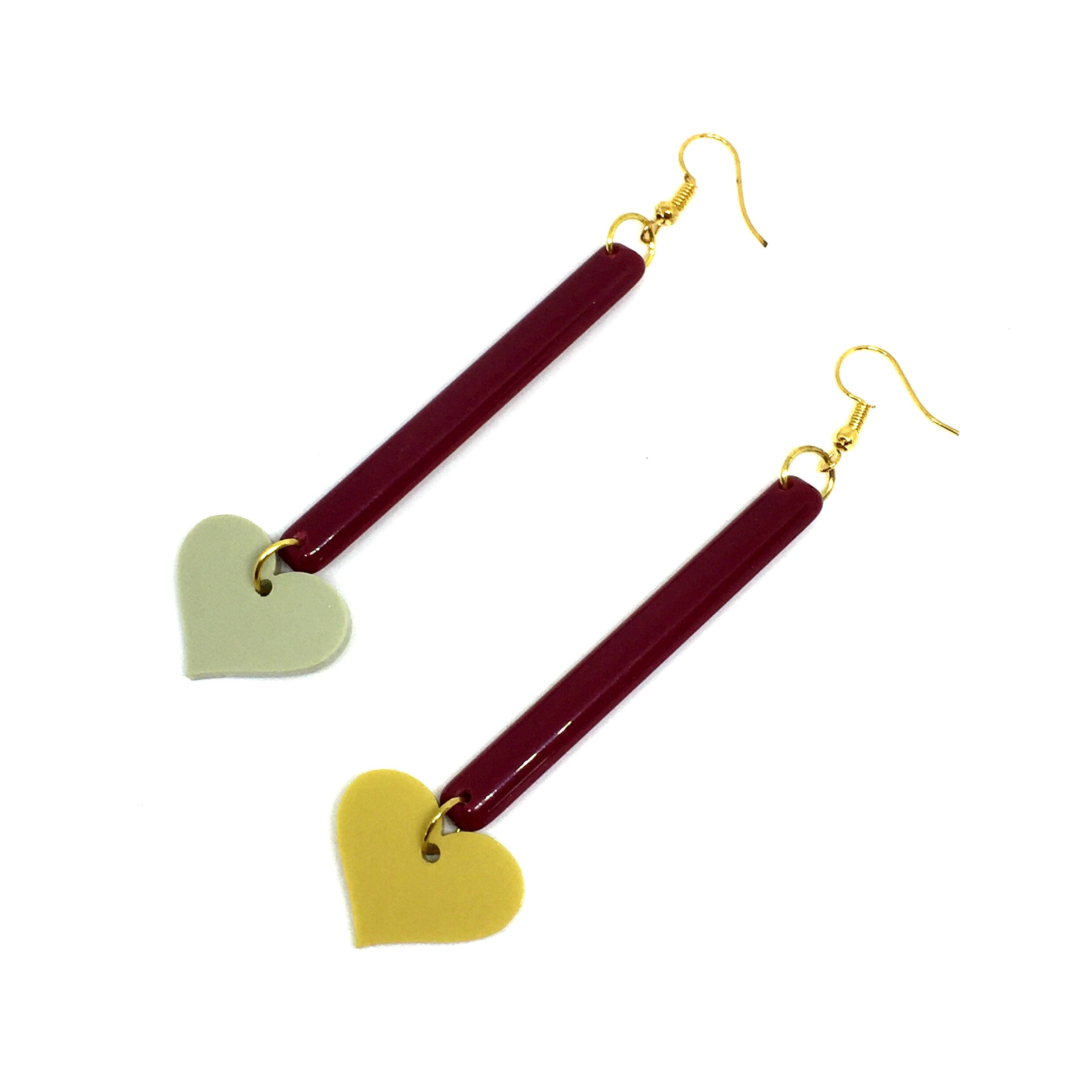 Pendientes de barra larga corazón, Maroon Stick Linked Drop Elegant ...