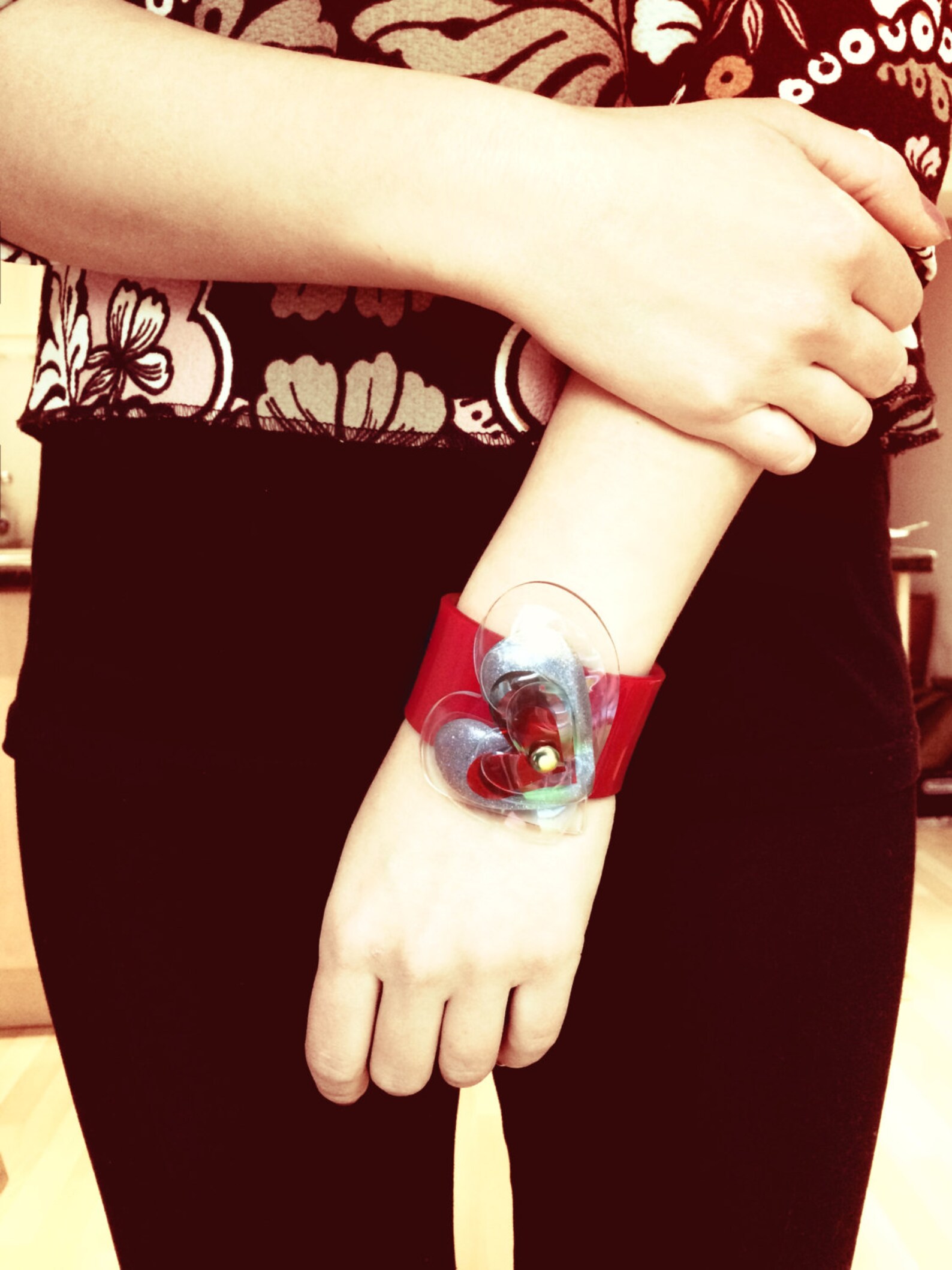 Red Cuff Bracelet Acrylic Heart Bangle Perspex Valentine | Etsy