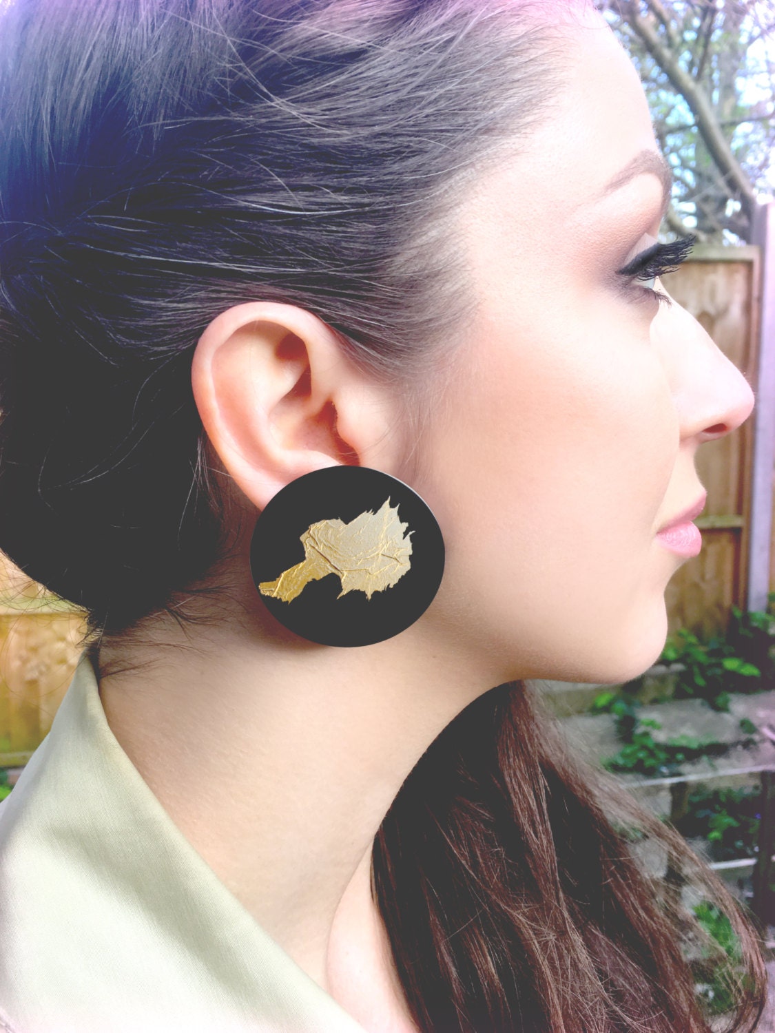 Circle Statement Stud Earrings Black Acrylic Jewellery Gold | Etsy