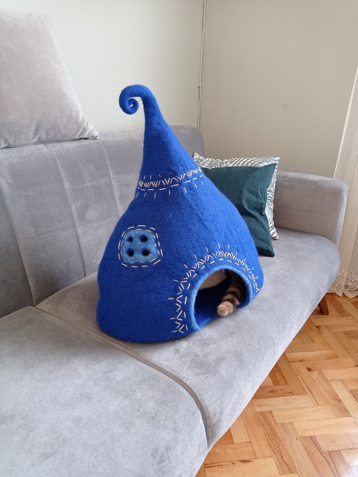 Large Cat Cave Cat Furniture Cat Cave Blue Cat Tipi Felt - Etsy