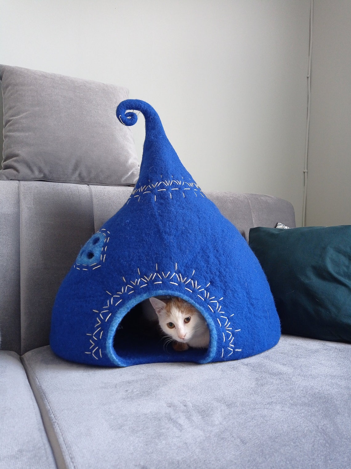 Large Cat Cave Cat Furniture Cat Cave Blue Cat Tipi Felt - Etsy