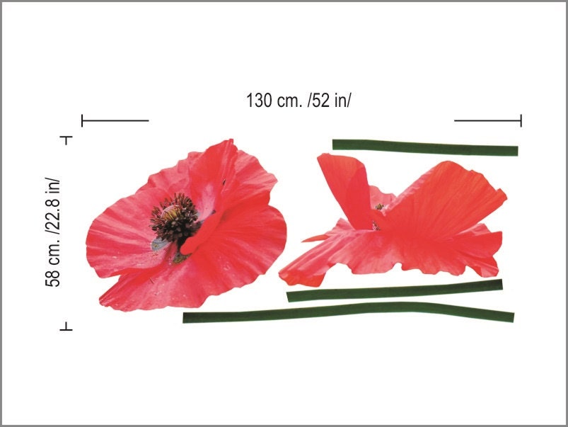 Poppy Flowers Wall Sticker Poppy Wall Decal Red Poppies Art | Etsy