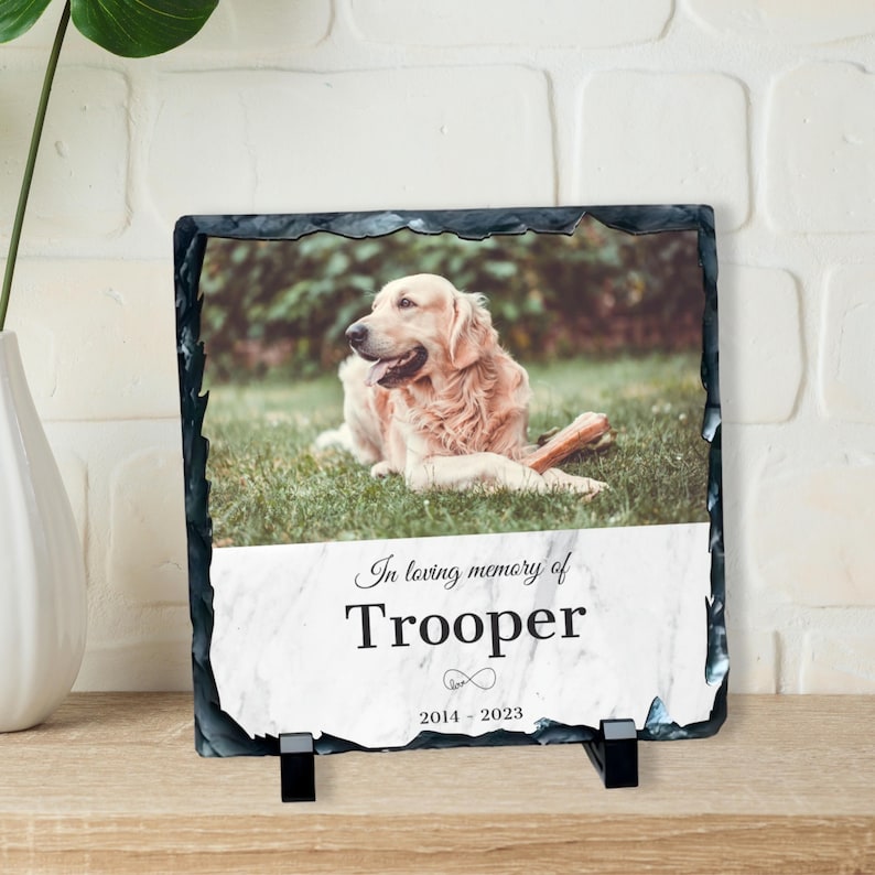 Personalized Pet Memorial Photo Rock Slate: Dog Cat Remembrance Plaque ...