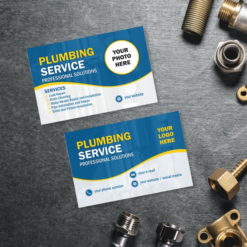 Custom Plumbing Services Business Cards: Full Color Print, Photo & Logo ...