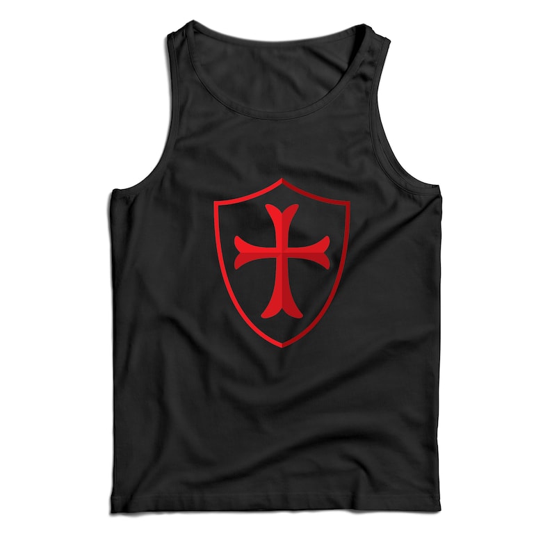 Men's Templar Tank Top, Red Cross Knight Shield, Medieval Crusader Vest ...