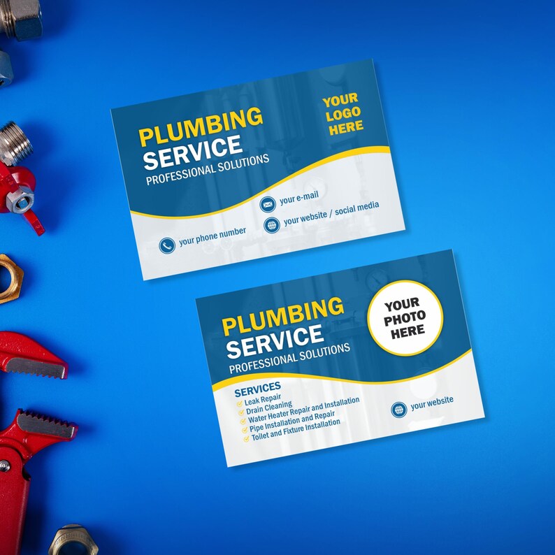 Custom Plumbing Services Business Cards: Full Color Print, Photo & Logo ...