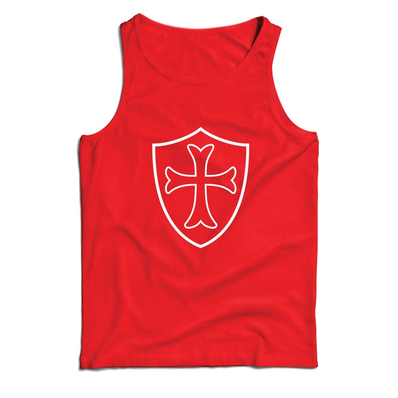 Men's Templar Tank Top, Red Cross Knight Shield, Medieval Crusader Vest ...