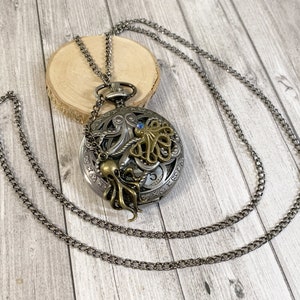 Anthracite Gray Octopus Pocket Watch for Men and Women, Octopus Pocket ...