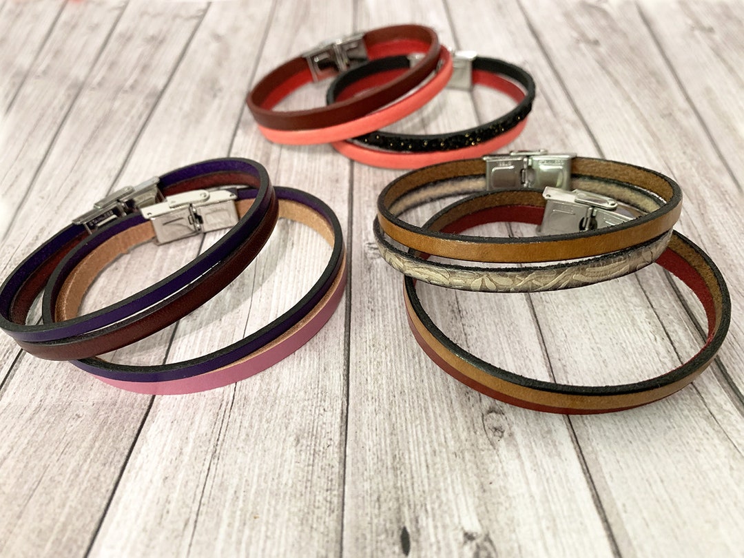 Women's Bracelet With Double Overlapping Leather Straps - Etsy