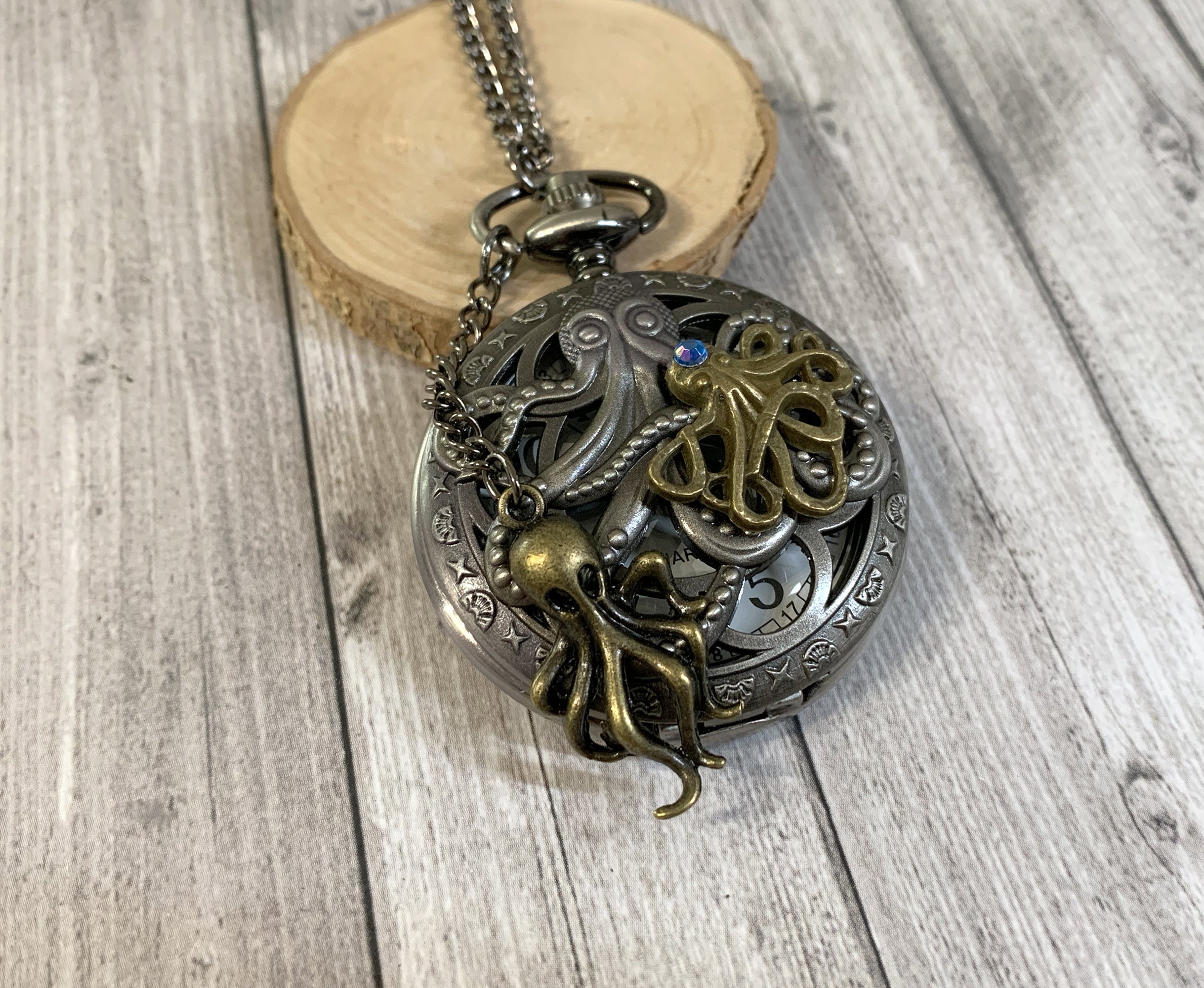 Anthracite Gray Octopus Pocket Watch for Men and Women, Octopus Pocket ...