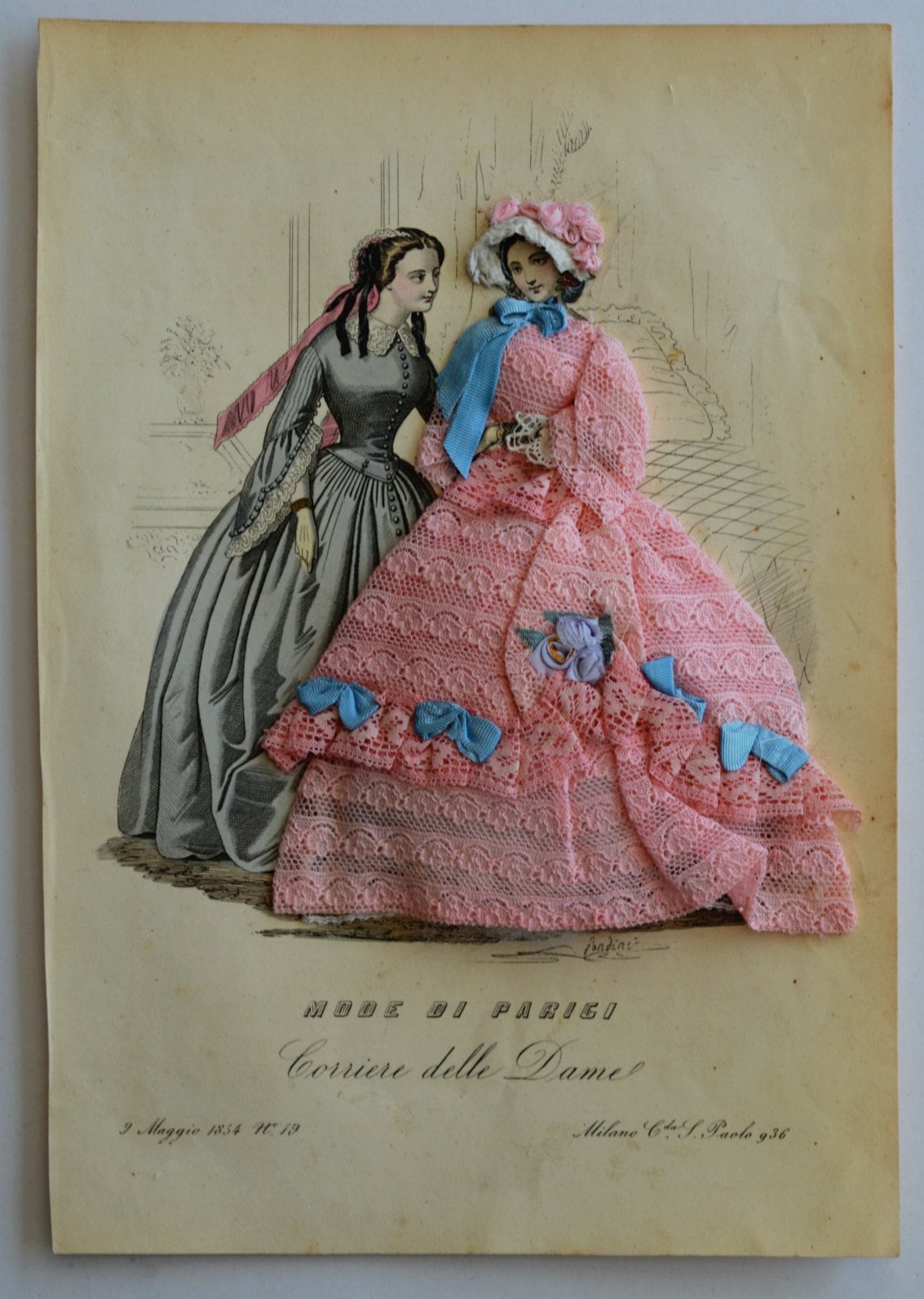 Original 1854 Fashion Print With Hand Made Fabric Costume Done by ...