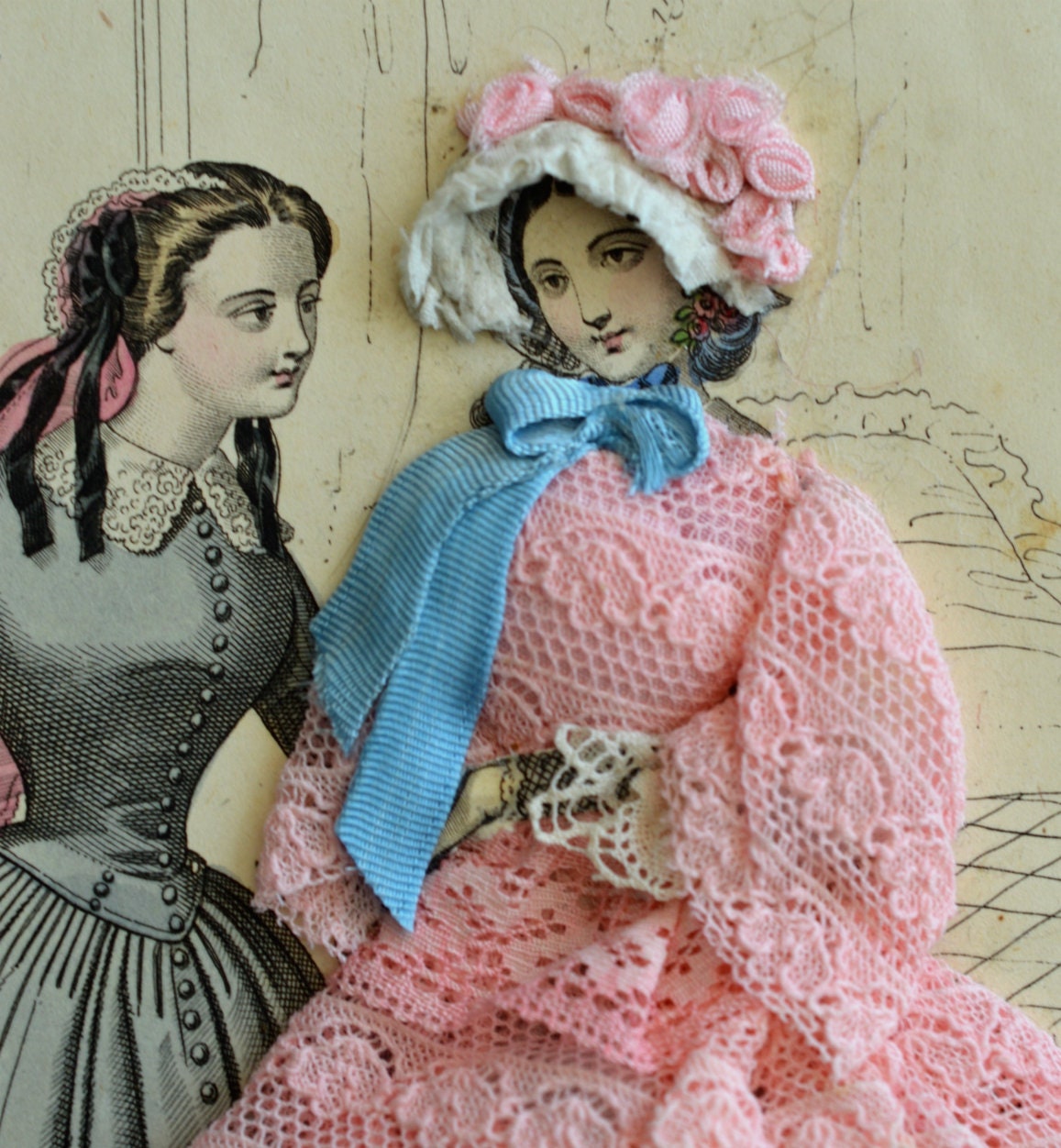 Original 1854 Fashion Print With Hand Made Fabric Costume Done by ...