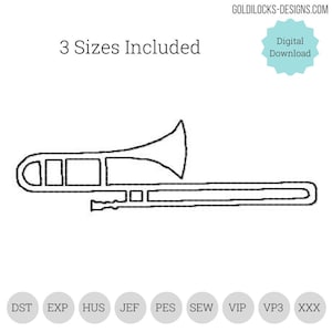 Trombone Embroidery Design 3 Sizes Included! 3", 3.5", 4" Polo Sized ...