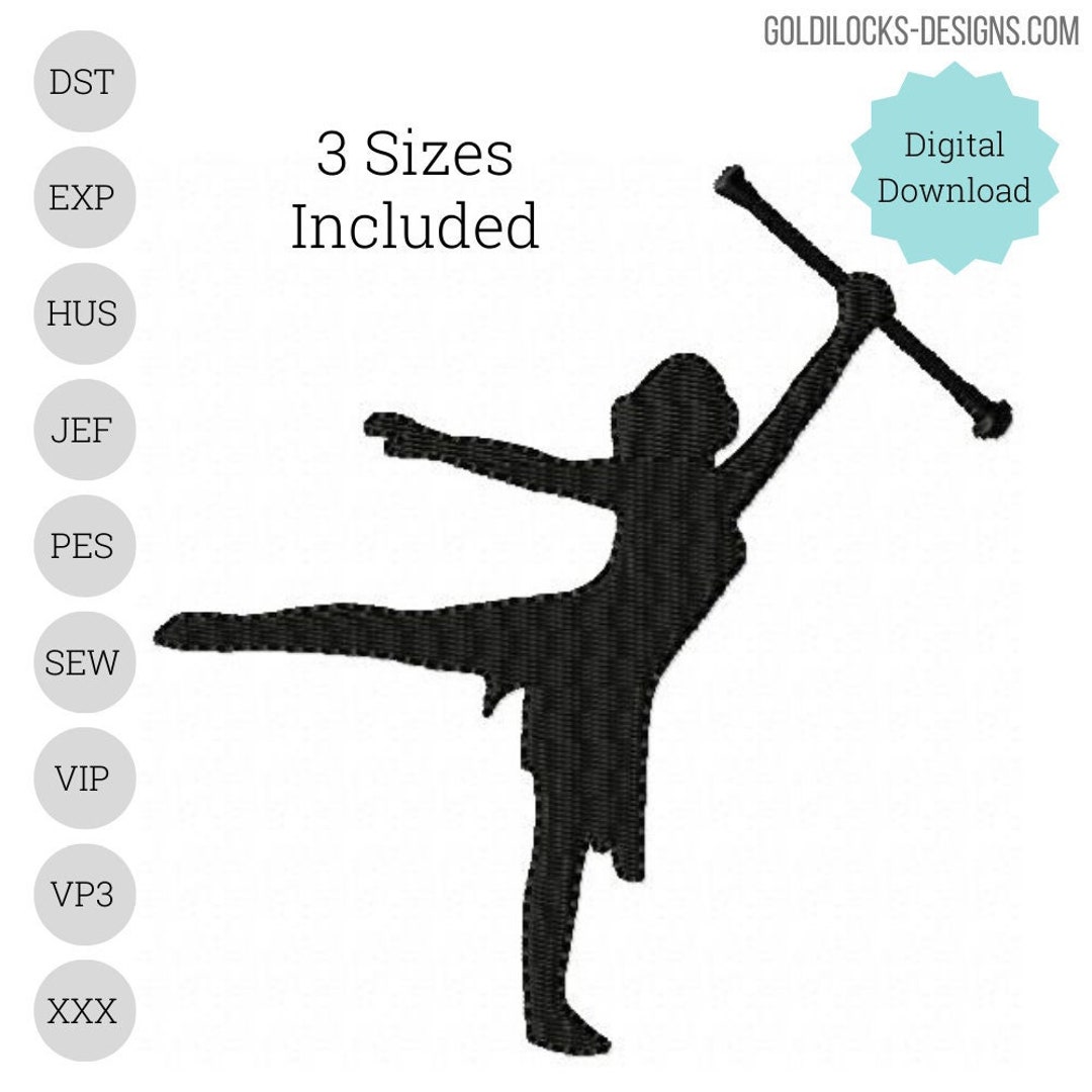 Baton Twirler Dancing 2 Silhouette Embroidery Design 3 Sizes Embroidery ...