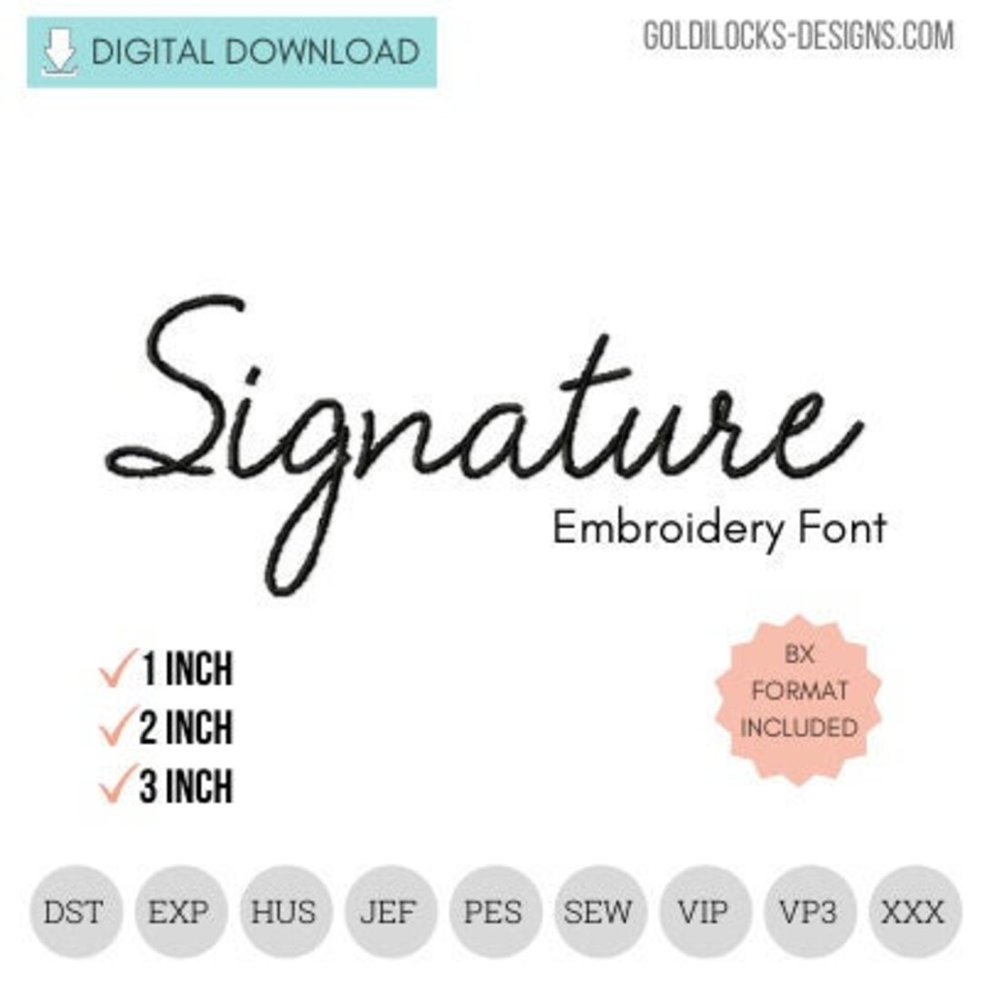 Signature Handwriting Hand Lettering Script Machine Embroidery Font in ...