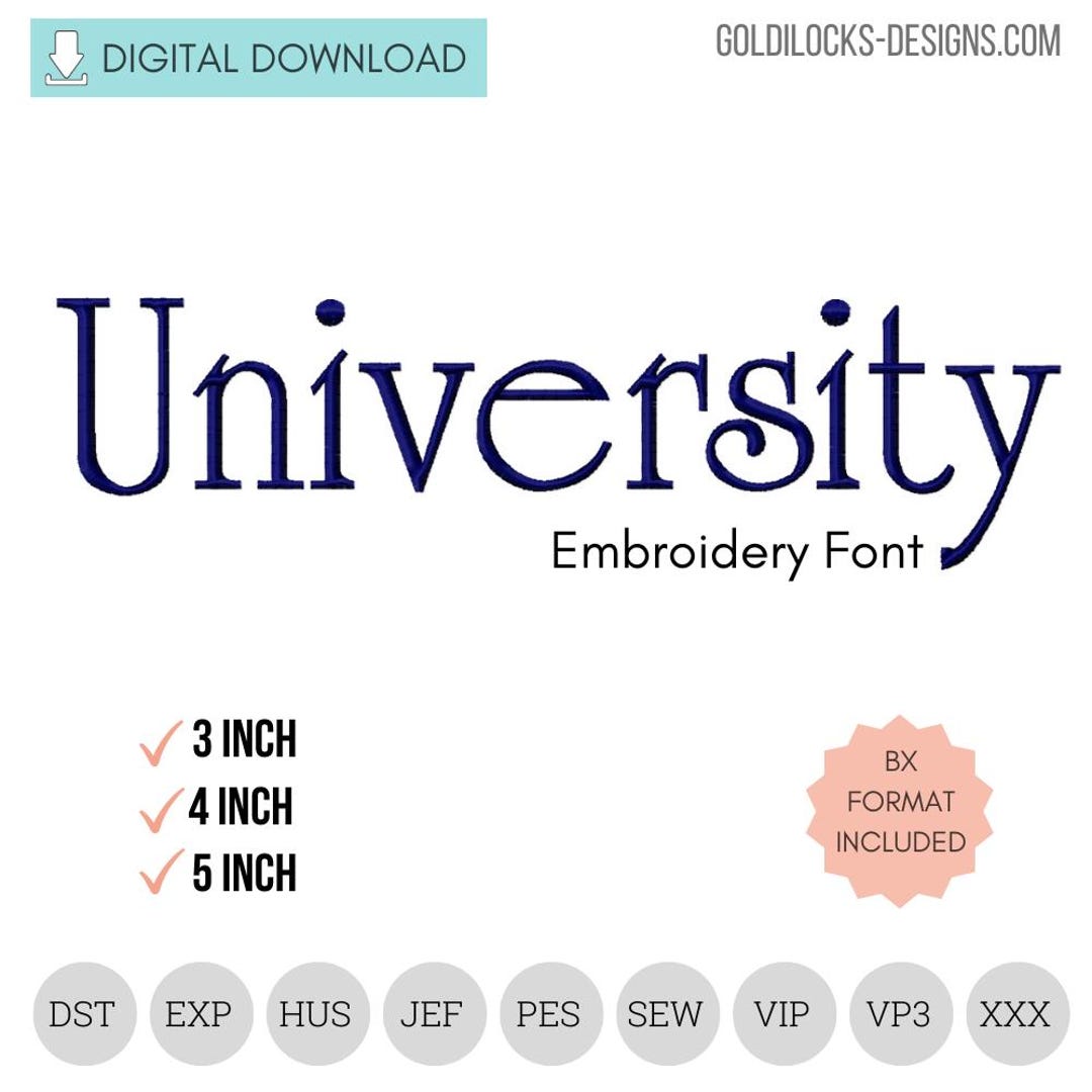 University Machine Embroidery Font Embroidery Font in 3 Large Sizes BX ...