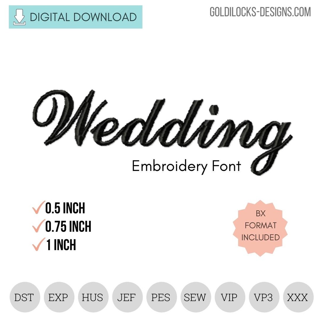 Wedding Calligraphy Handwriting Script Machine Embroidery Font 0.5, 0. ...