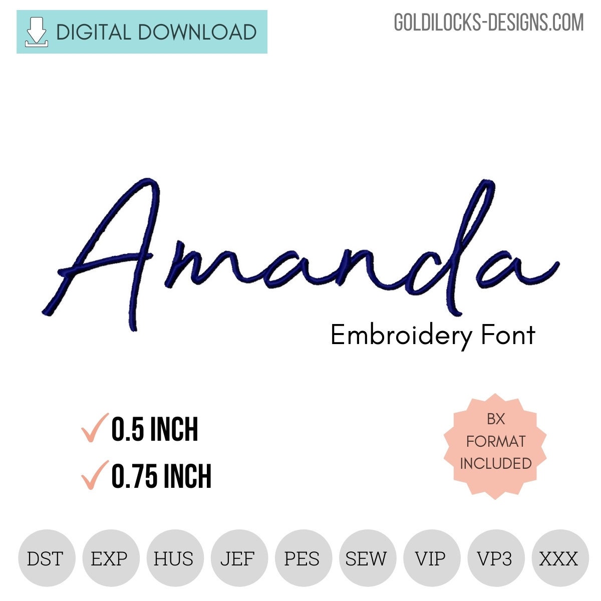 Amanda Script Handwriting Machine Embroidery Font Embroidery Font in 2 ...