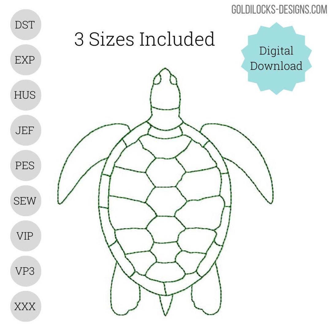 Sea Turtle Embroidery Design 3 Sizes Included Triple Bean Outline ...