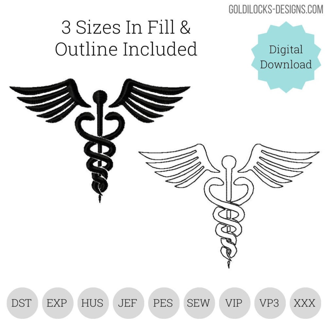 Caduceus Doctor Medical Logo Embroidery Design in Fill and - Etsy