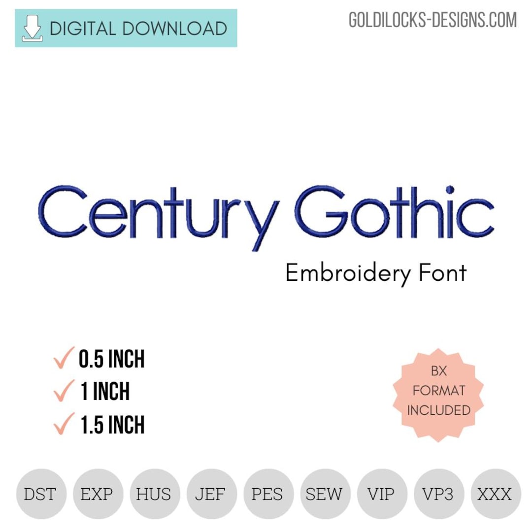 Century Gothic Classic Sanserif Machine Embroidery Font in 3 Sizes BX ...