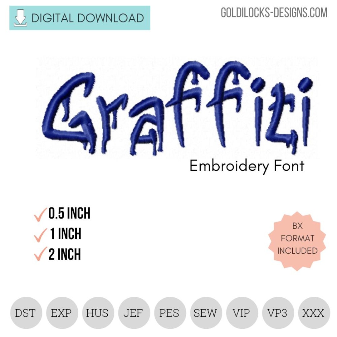 Graffiti Embroidery Font in Bold Street Art Style, Machine Stitched ...