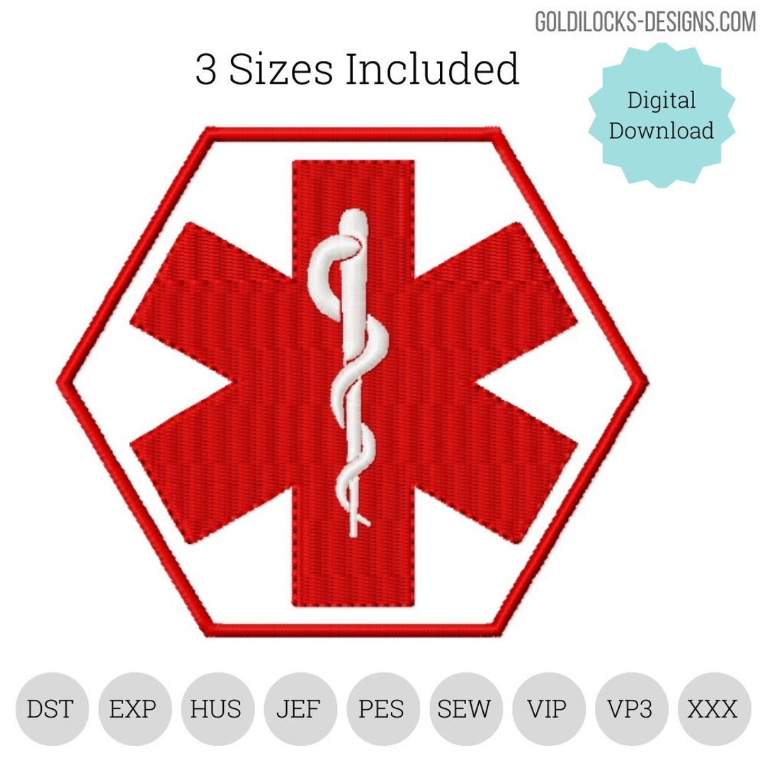 Medical Alert Embroidery Design in 3 Sizes. Emergency Embroidery ...