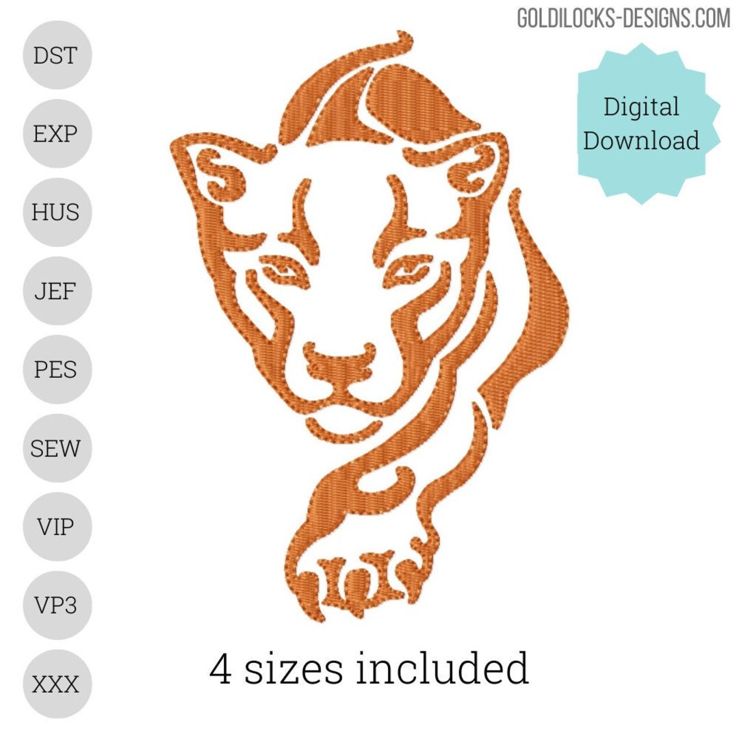 Tiger Embroidery Design Sketch. 4 Sizes Included Embroidery Machine ...