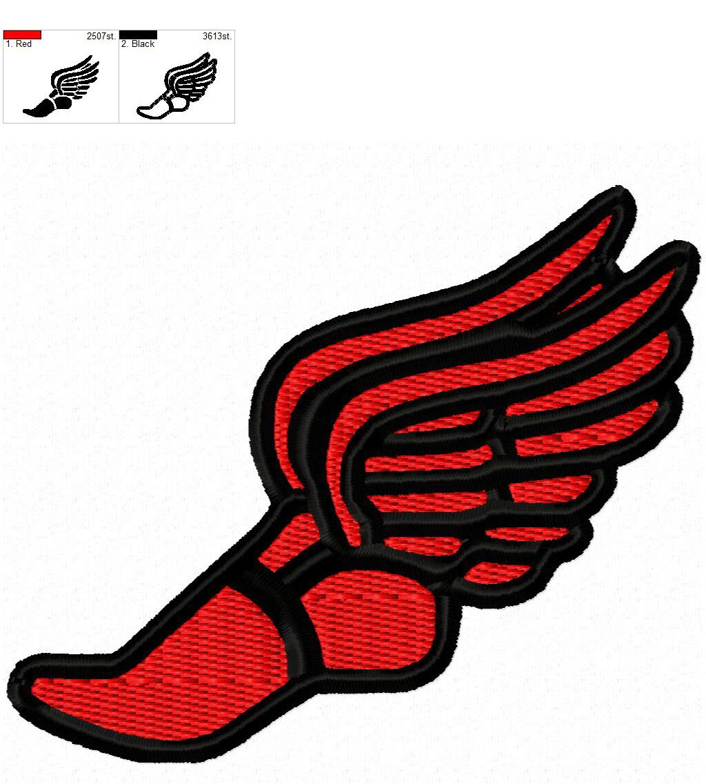 Winged shoe track and field embroidery design in 3 sizes in | Etsy