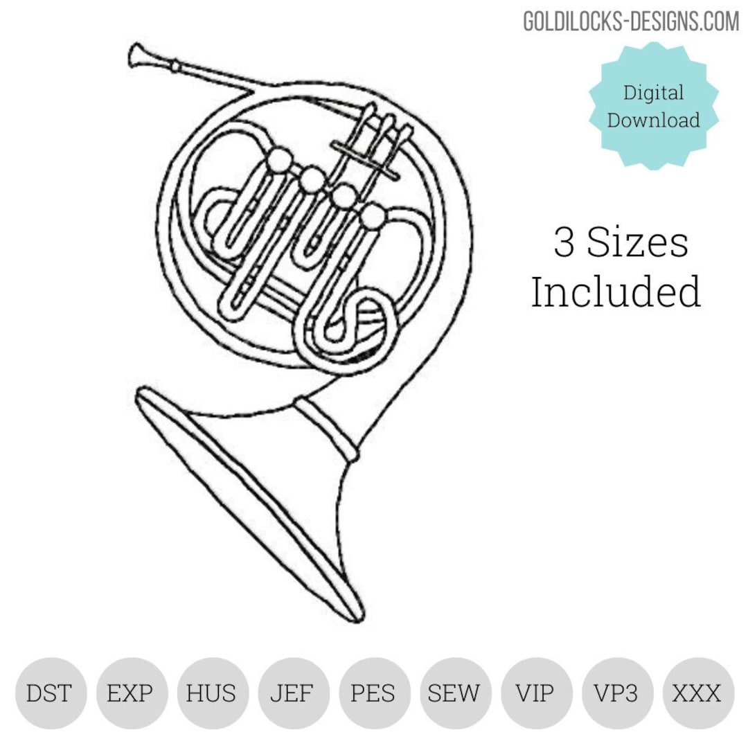 French Horn Outline Embroidery Design 3 Sizes Included! 3", 3.5", 4 ...