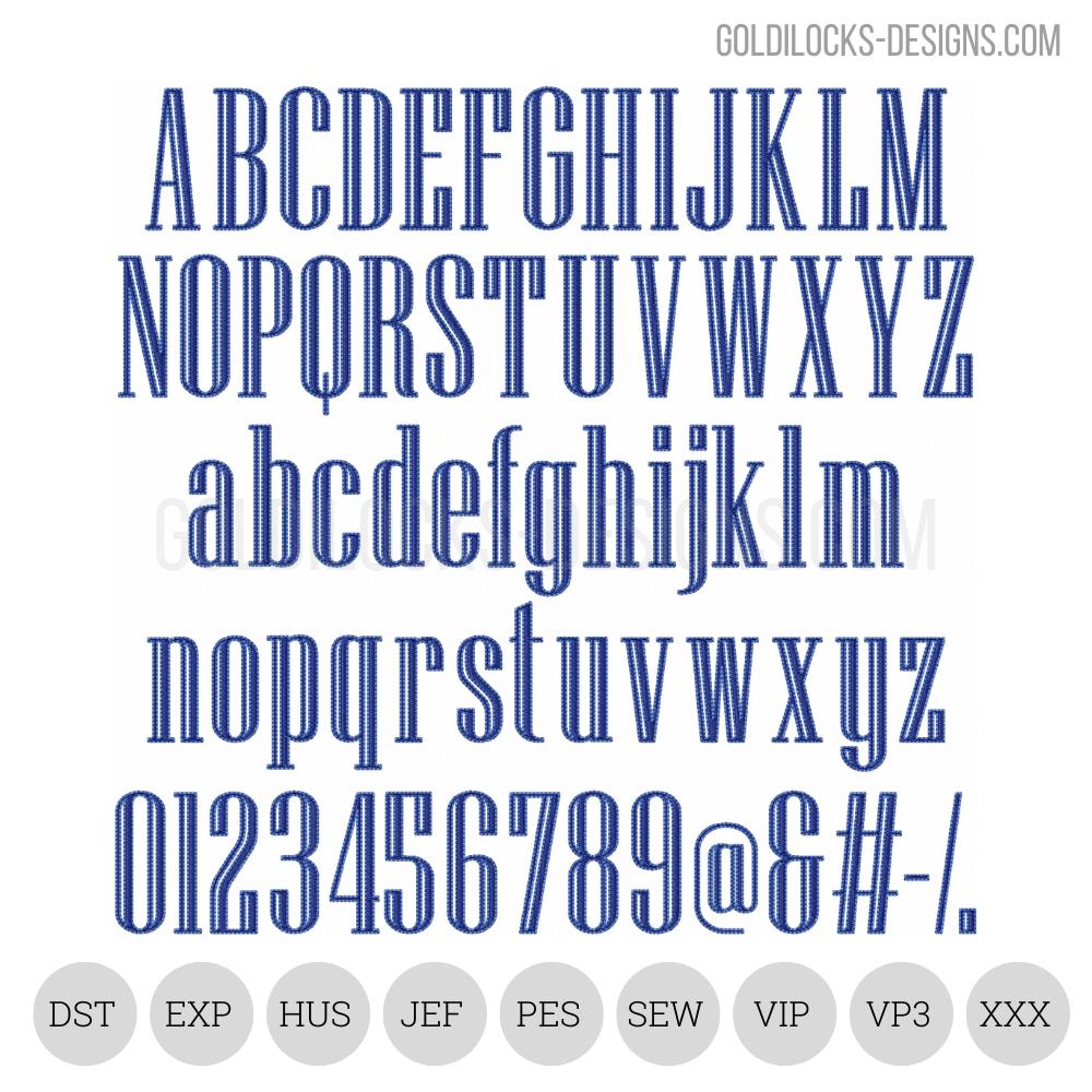 Engraved Serif Two Color Embroidery Font | Elegant Narrow Alphabet ...