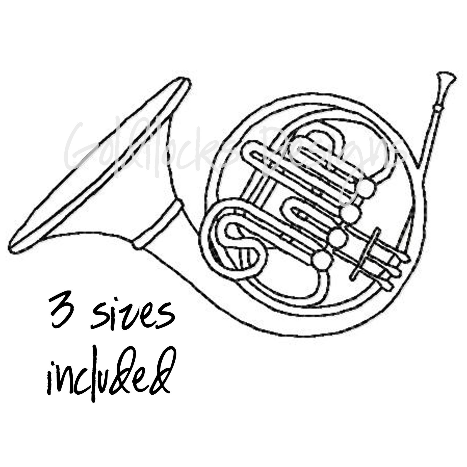 French Horn Outline Embroidery Design 3 Sizes Included - Etsy