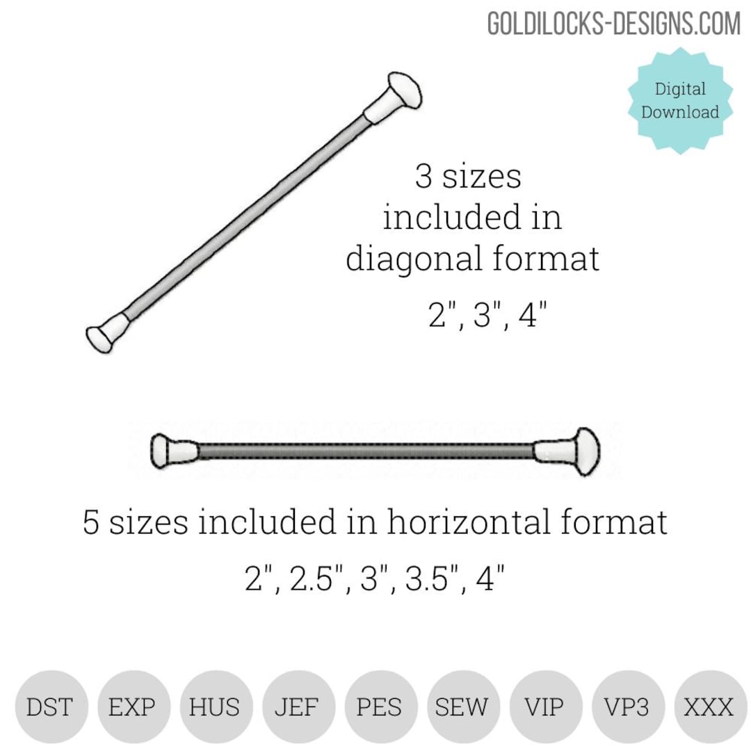 Baton Single Embroidery Design 3 Sizes 2", 3", 4" + Five Horizontal ...
